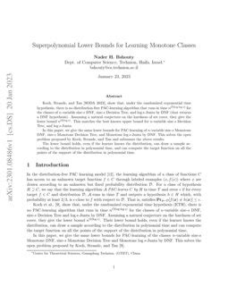 Superpolynomial Lower Bounds For Learning Monotone Classes DeepAI