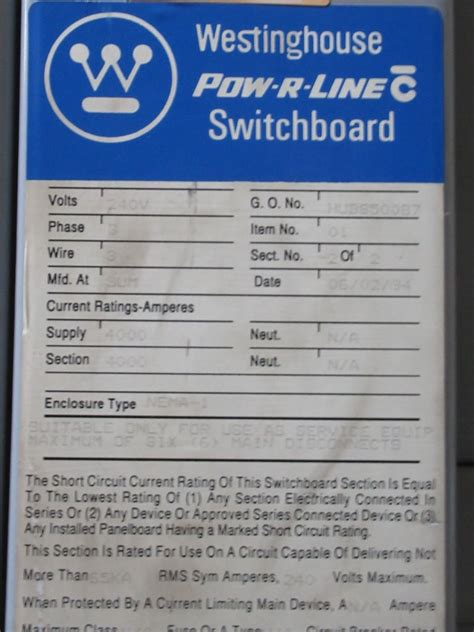 4000 Amps Westinghouse Pow R Line C 240 Volts 3ph3w 2 Section Switchboard For Sale