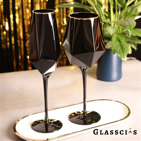 Gold Wine Glasses Dashing Black Crystal Glasscias