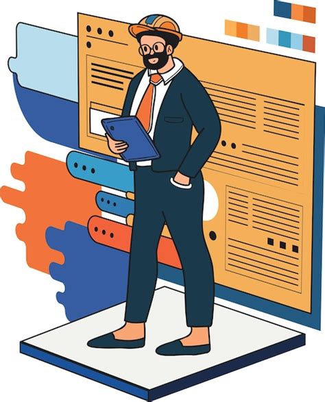 Premium Vector Male Engineer Creating Blueprints And Plans Illustration In Doodle Style