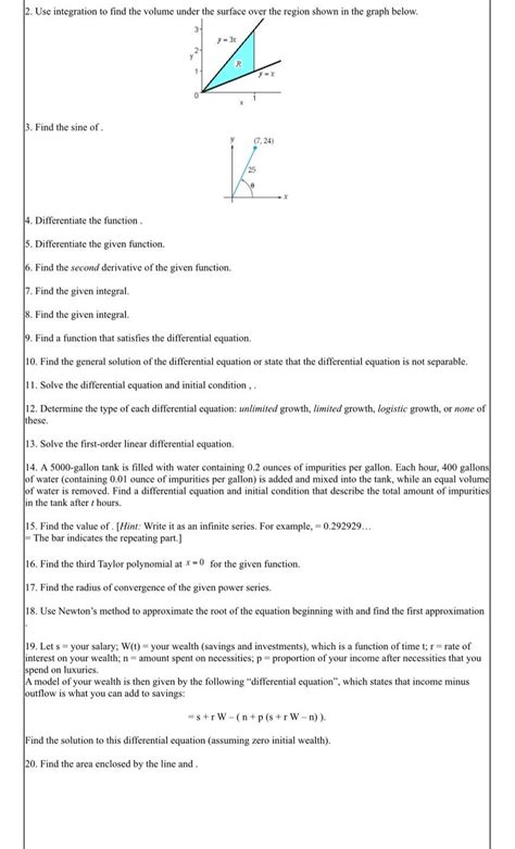 Solved 2 Use Integration To Find The Volume Under The Chegg Com
