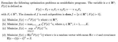 Solved Formulate The Following Optimization Problems As