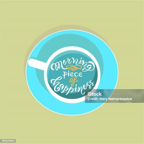 행복의 아침 조각 손 포스터 배지 아이콘 엽서 카드 영감 견적으로 차 한잔과 함께 그려진된 글자 벡터 일러스트 레이 션 개념에 대한 스톡 벡터 아트 및 기타 이미지 Istock