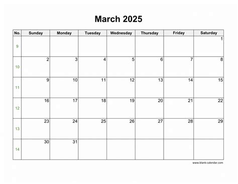 March 2025 Blank Calendar