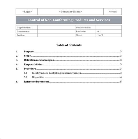 Iso 9001 Qms Control Of Non Conforming Products And Services Template It Governance Framework
