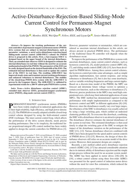 Pdf Active Disturbance Rejection Based Sliding Mode Current Control For Permanent Magnet
