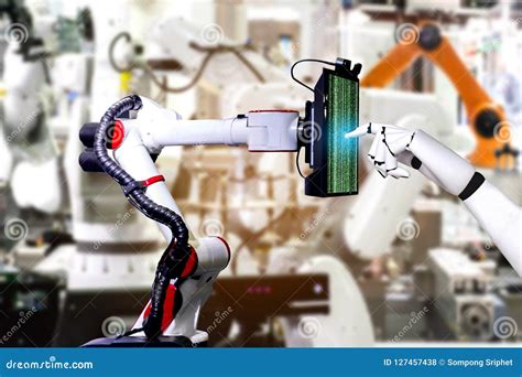 Smart Robot Arm System For Innovative Warehouse And Factory Digital Technology Stock Image