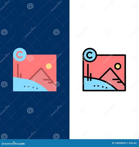 Artwork Business Copyright Copyrighted Icons Flat And Line Filled Icon Set Vector Blue
