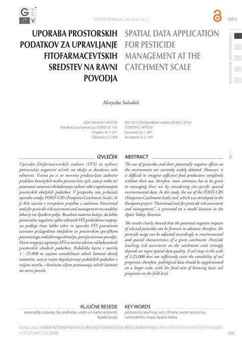 Pdf Spatial Data Application For Pesticide Management At The Catchment Scale
