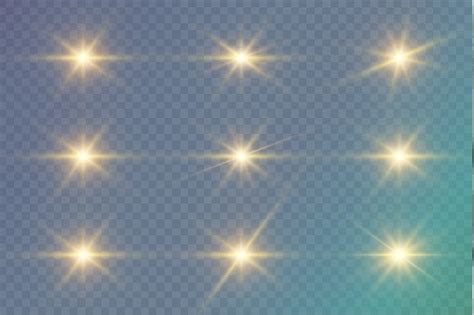 투명한 배경에 황금빛 빛나는 조명 효과 세트 광선과 스포트라이트로 태양 플레어 글로우 효과 별은 광채로 불타올랐다 광선에 대한 스톡 벡터 아트 및 기타 이미지 Istock