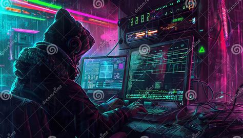 A Futuristic Hacker Infiltrating A High Security System In A Neon Drenched Cyber Noir Setting