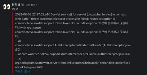 Bug Tokennotfoundexception 에러 로그가 지속적으로 발생하는 문제 · Issue 402 · Woowacourse Teams2022 Sokdak