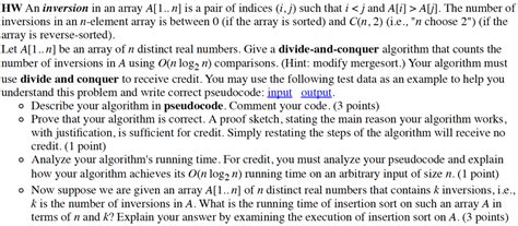 Solved Hw An Inversion In An Array A 1n Is A Pair Of