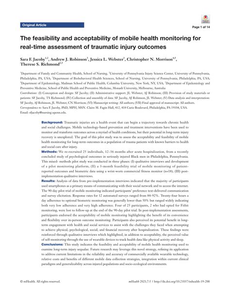 Pdf The Feasibility And Acceptability Of Mobile Health Monitoring For Real Time Assessment Of