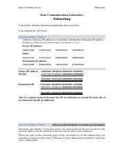 Subnetting In Data Communications IP Address Analysis Course Hero