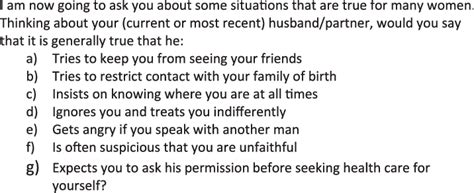 Questions On Partner Controlling Behaviour Download Scientific Diagram
