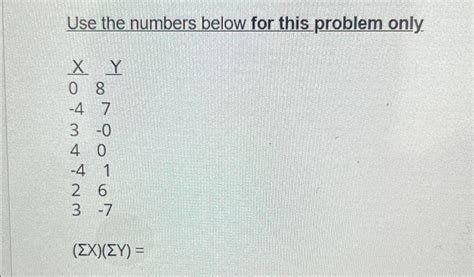 Solved Use The Numbers Below For This Problem Chegg Com