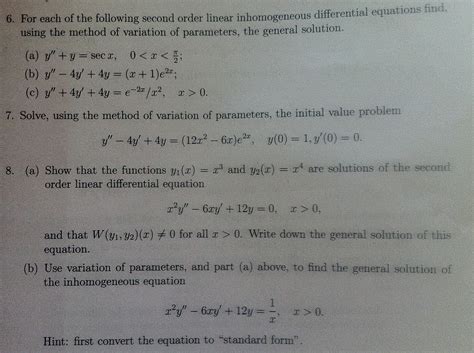 For Each Of The Following Second Order Linear