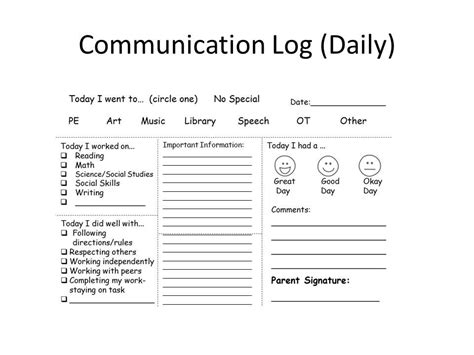 Communication Log For Elementary Schools
