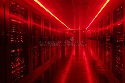 Shot Of Data Center With Multiple Rows Of Fully Operational Server