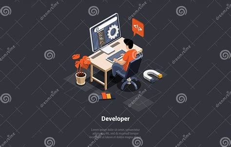 Software Development Coding Process Concept Man Programmer Or Web Developer Working On Pc Stock