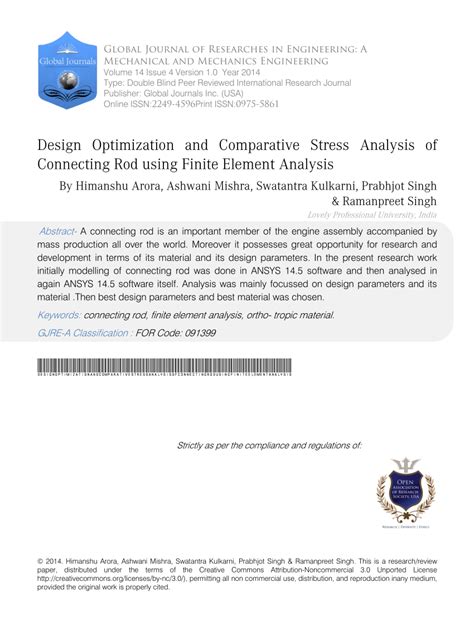 Pdf Design Optimization And Comparative Stress Analysis Of Connecting Rod Using Finite Element
