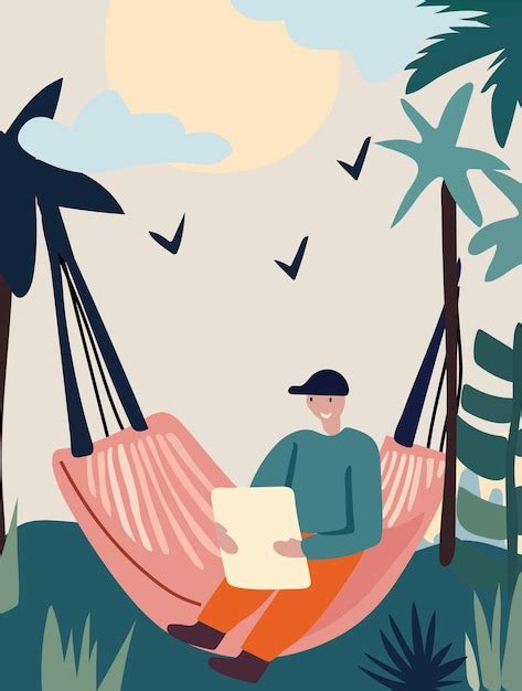 premium vector people reclining in coastal hammocks savoring sunny and read books and alfresco
