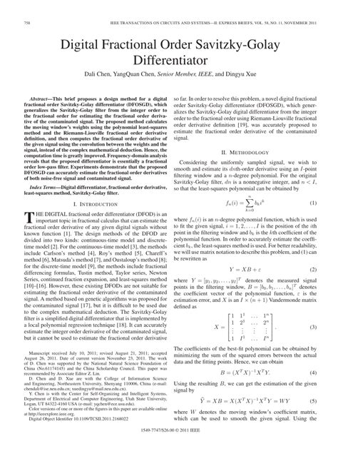 Pdf Digital Fractional Order Savitzky Golay Differentiator