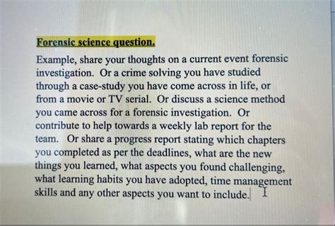 Forensic Science Question Example Share Your Chegg Com