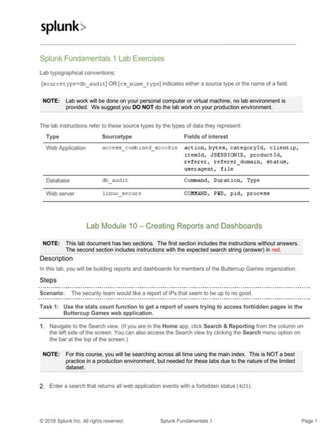 splunk fundamentals 1 lab exercises lab module 10 creating reports and dashboards pdf web