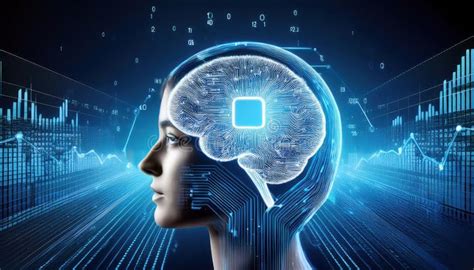 Digital Brain Glowing With Binary Code Streams Surrounded By Data