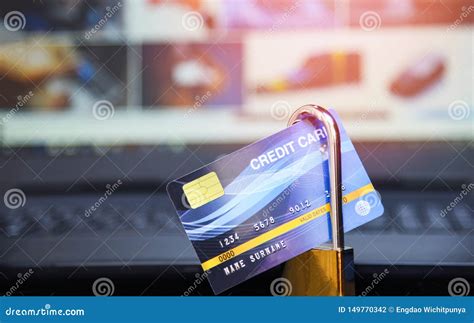 Credit Card Security Internet Data Encryption Transactions On Credit Card Lock Secured Stock