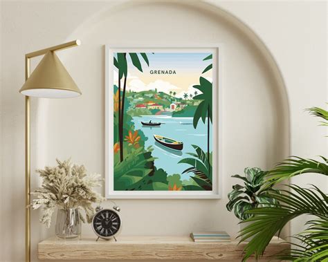 Grenada Caribbean Print Poster Travel Artwork Retro Etsy