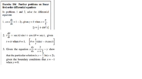 Solved Exercise Further Problems On Linear First Order Chegg Com