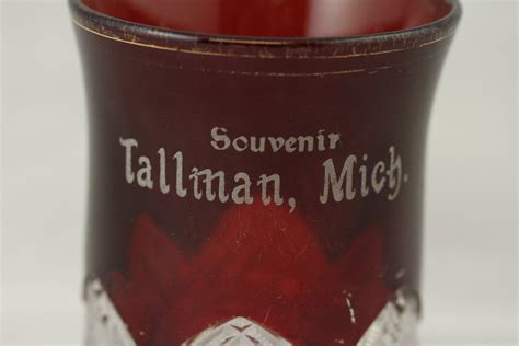 Antique Eapg Souvenir Ruby Flash Glass Mug Tallman Michigan
