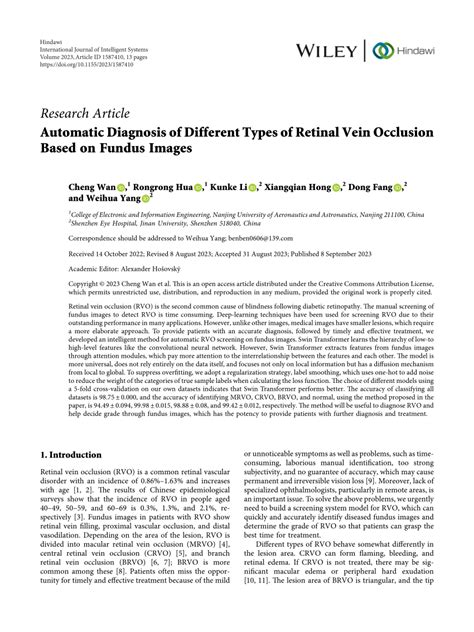 Pdf Automatic Diagnosis Of Different Types Of Retinal Vein Occlusion Based On Fundus Images