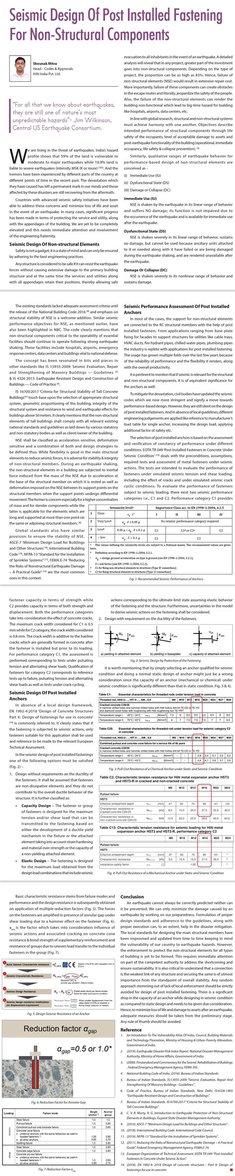 Seismic Design Of Post Installed Fastening For Non Structural