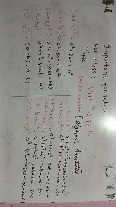 Some Important Formula Of Factorisation The Basic Strong For Calculate Mathematics Youtube