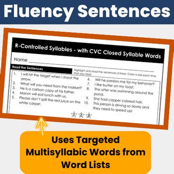 R Controlled Syllable Type Multisyllabic Words Reading Passages Open Silent E