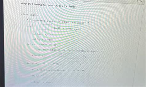Solved Given The Following Class Definition Fill In The