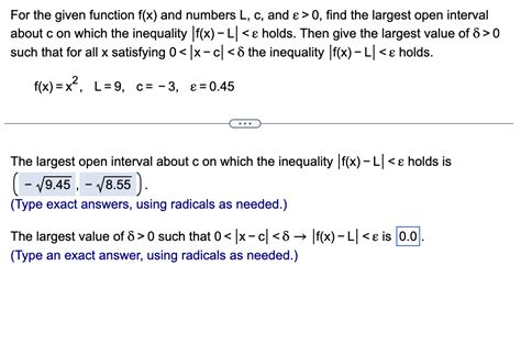 Solved For The Given Function F X And Numbers L C And ε 0