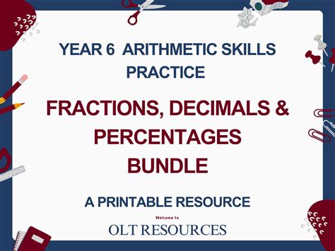 Year 6 Maths Arithmetic One Page Skills Practice Fraction Decimal And Percentage Fdp Bundle