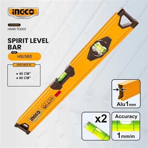 Ingco Spirit Level Bar 40cm 60cm With Aluminum Material Hsl58040