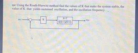 solved q4 using the routh hurwitz method find the values of