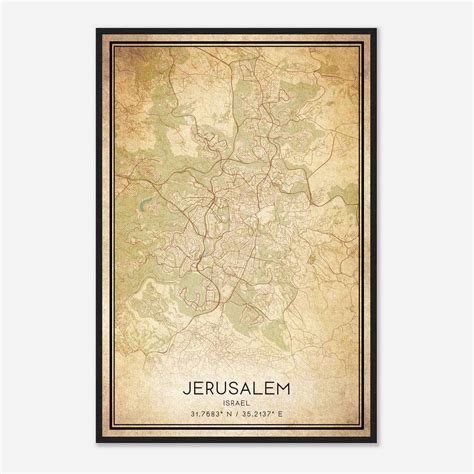 Vintage Jerusalem Israel Map Poster Jerusalem City Road Wall Art Print Custom Maps Posters