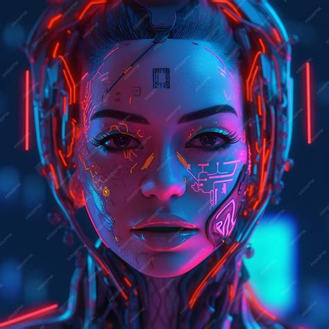 Premium Ai Image A Woman With A Neon Face And A Robot Face