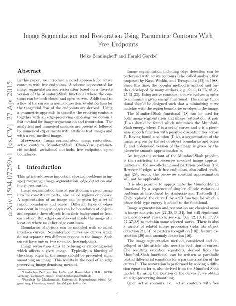 Pdf Image Segmentation And Restoration Using Parametric Contours With