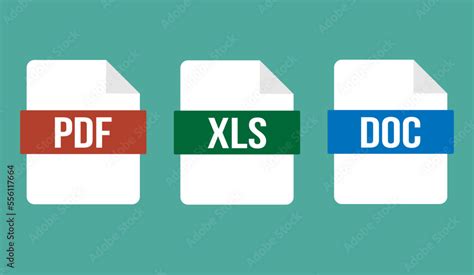 Vector DOC PDF XLS Collection Of File Type Icons File Formats Isolated Stock Vector Adobe