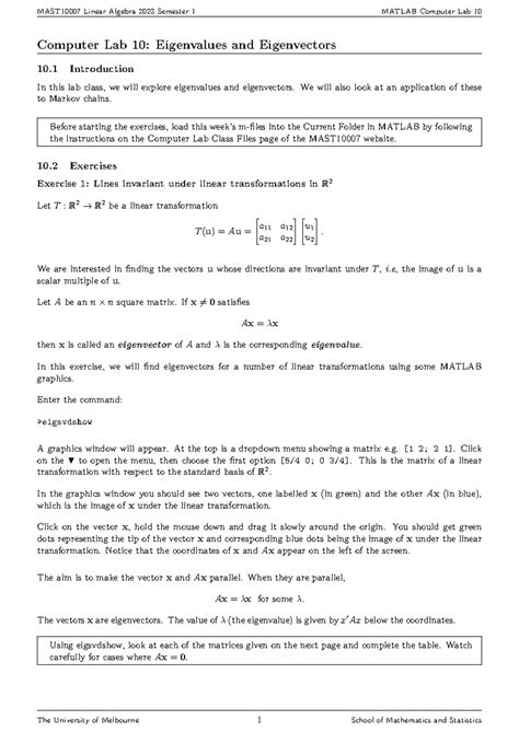 Lab 10 Questions 2023 Computer Lab 10 Eigenvalues And Eigenvectors