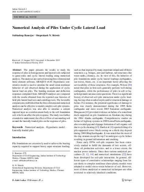 Pdf Numerical Analysis Of Piles Under Cyclic Lateral Load